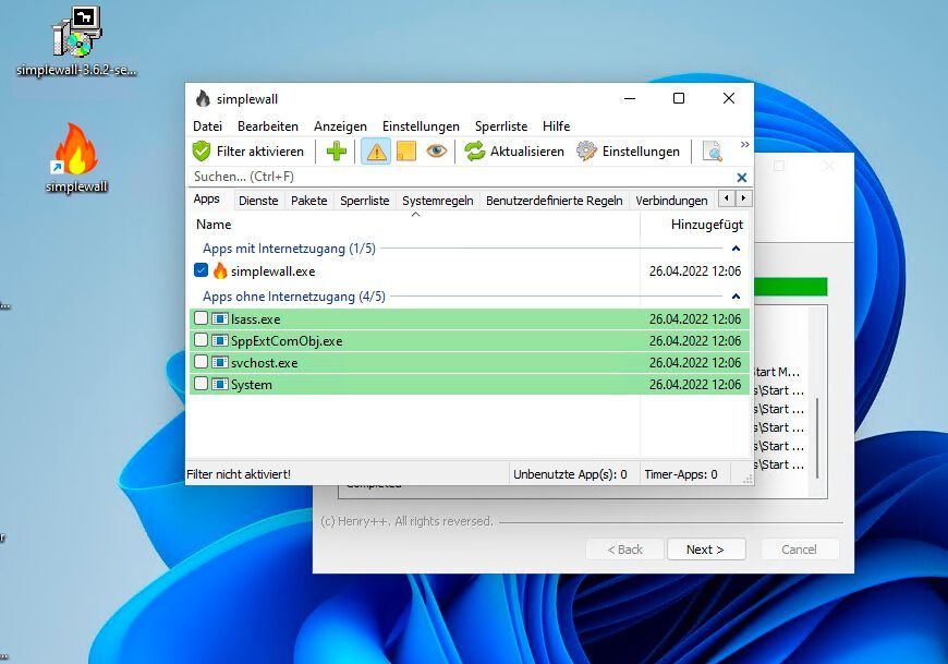 Simplewall parallel zur Windows-Firewall nutzen || Bild 1 / 9