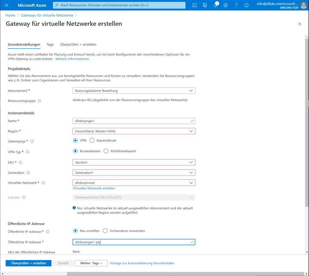 Point-to-Site-VPN mit Microsoft VNET