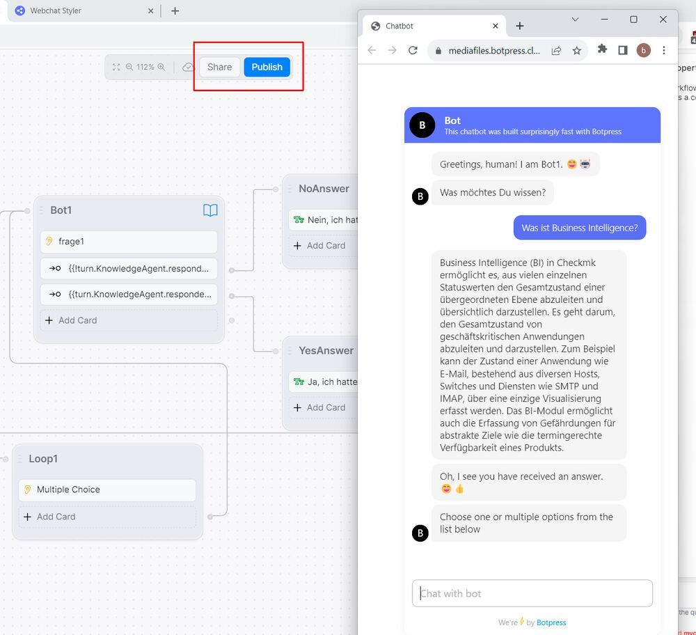 Botpress-Chatbot erweitern und veröffentlichen