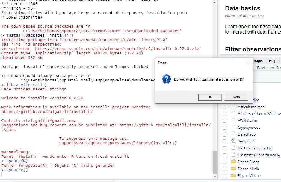 R, RTools, Packages und RStudio aktuell halten