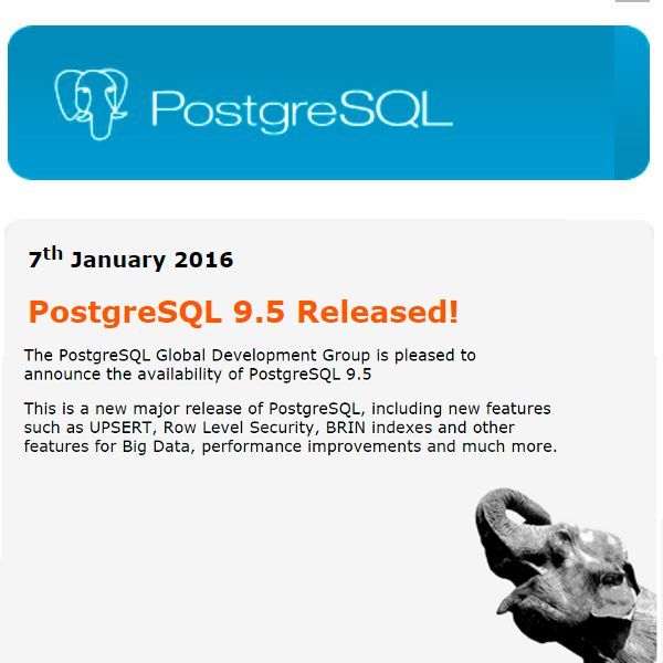 PostgreSQL 9.5 veröffentlicht