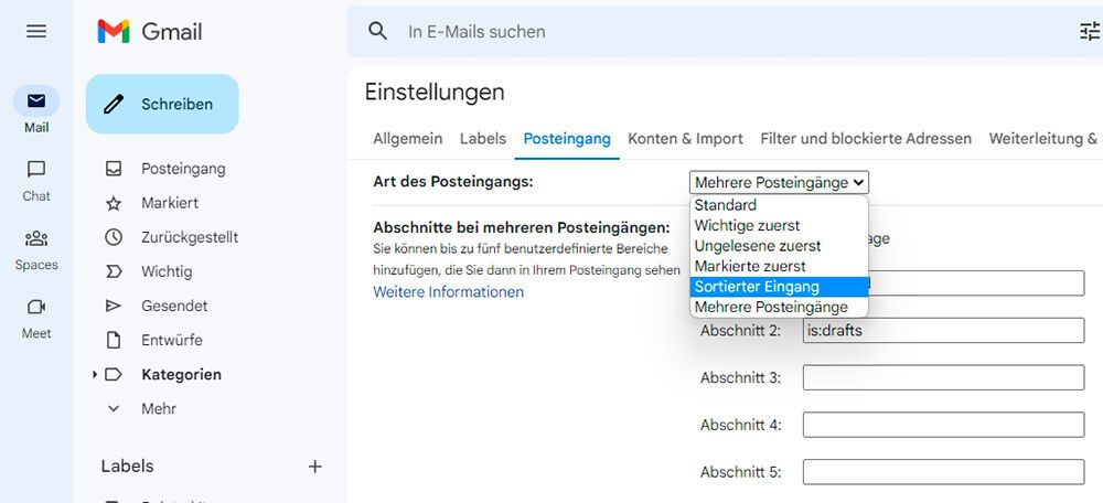 Posteingang in Google Mail mit Bordmitteln optimieren || Bild 4 / 5
