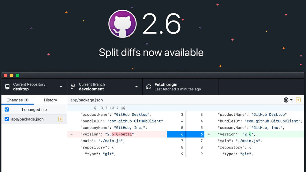 GitHub Desktop visualisiert Code-Änderungen