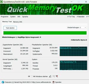 QuickMemoryTestOK – RAM in Windows auf Fehler überprüfen || Bild 2 / 2