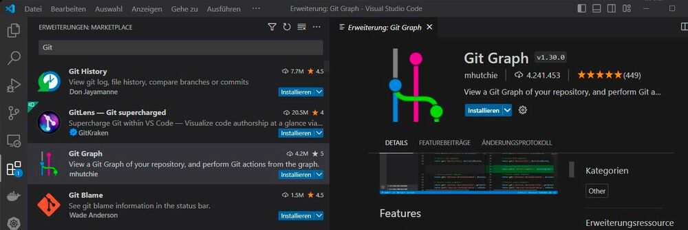 Git und GitHub-Support in VS Code