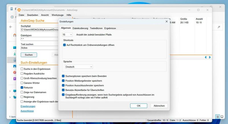 AstroGrep: Nach Dateien und Inhalten von Dateien mit einem Index suchen ...