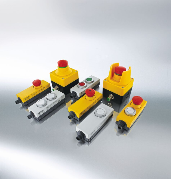 NOT-HALT- und RESET-Taster mit M12-Standardleitung