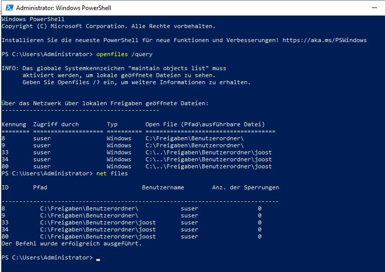 In der Befehlszeile und PowerShell nach geöffneten Dateien suchen || Bild 1 / 2