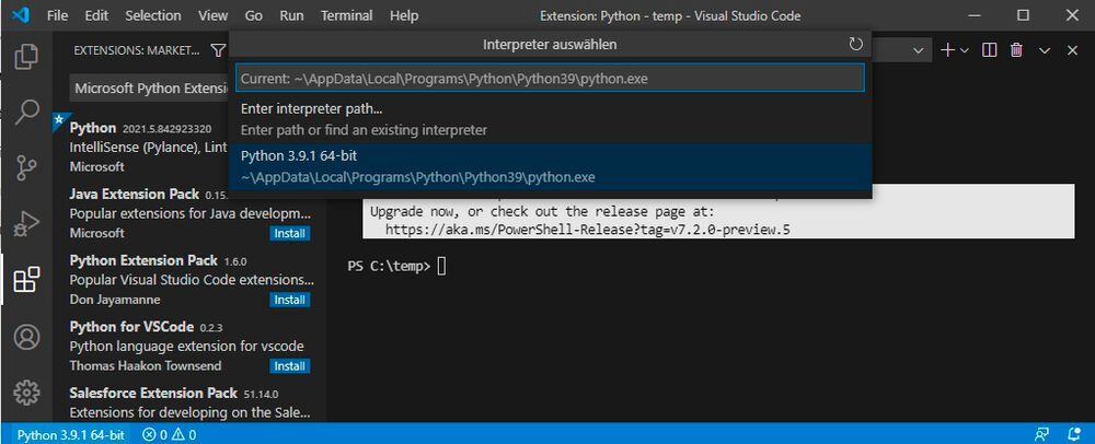 Python mit Visual Studio Code nutzen