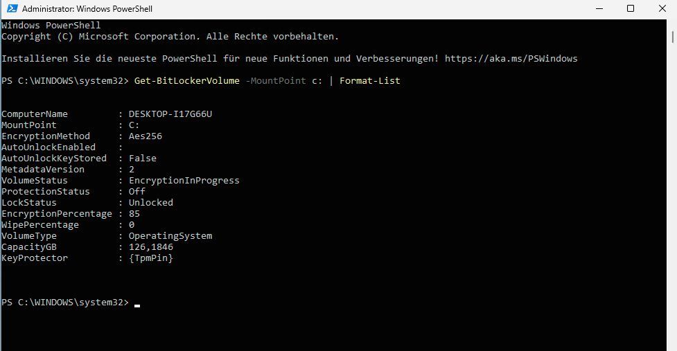 Bitlocker mit der PowerShell steuern || Bild 4 / 5