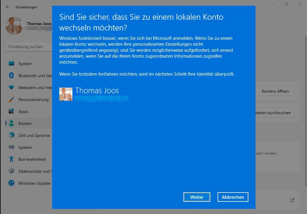 So wechseln Sie in Windows 11 auf ein lokales Konto || Bild 2 / 6
