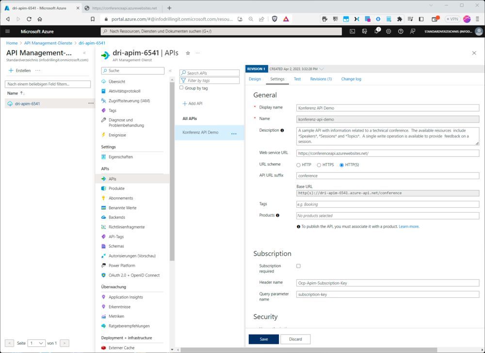 Backend-API mit Azure API Management