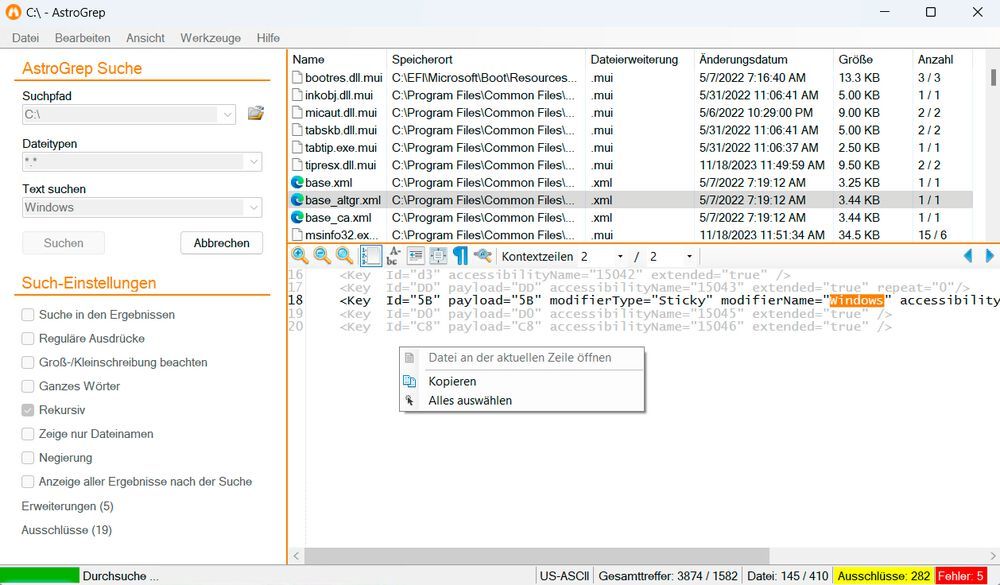 AstroGrep: Dateien und Dateiinhalte durchsuchen