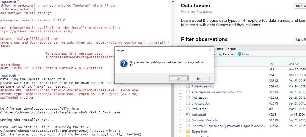 R, RTools, Packages und RStudio aktuell halten