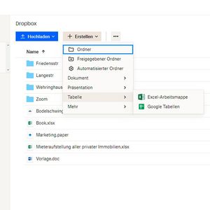 Excel-Tabellen direkt in Dropbox erstellen und verwalten