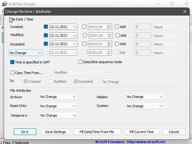BulkFileChanger – Attribute von Dateien ändern || Bild 2 / 3