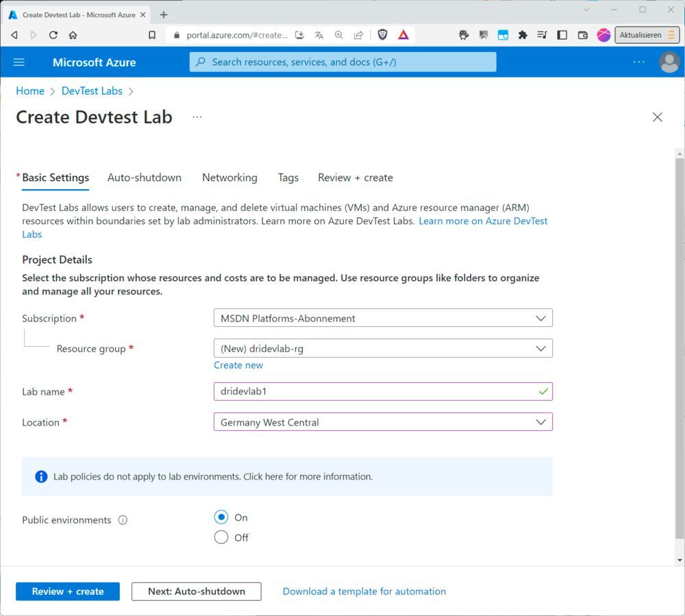 Azure DevTest-Labs nutzen