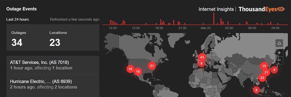 Globale Livekarte visualisiert Internetausfälle