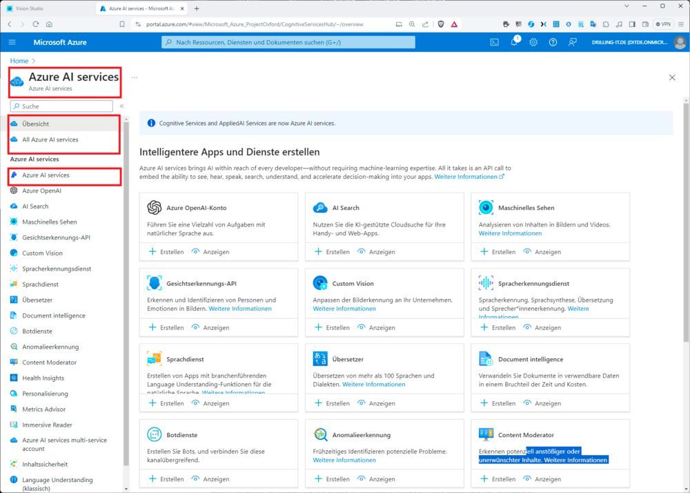 Azure KI-Services: Nutzung, Werkzeuge und Systematik