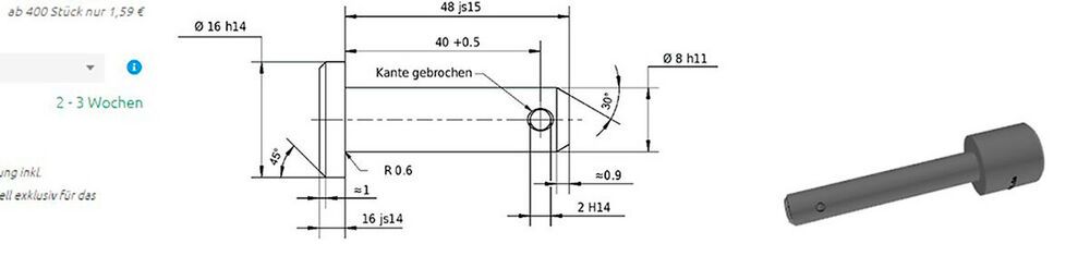 Bolzen nach Zeichnung konfigurieren