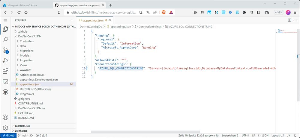 Hosten einer ASP.Net-Core-Frontend-App auf Azure App Service