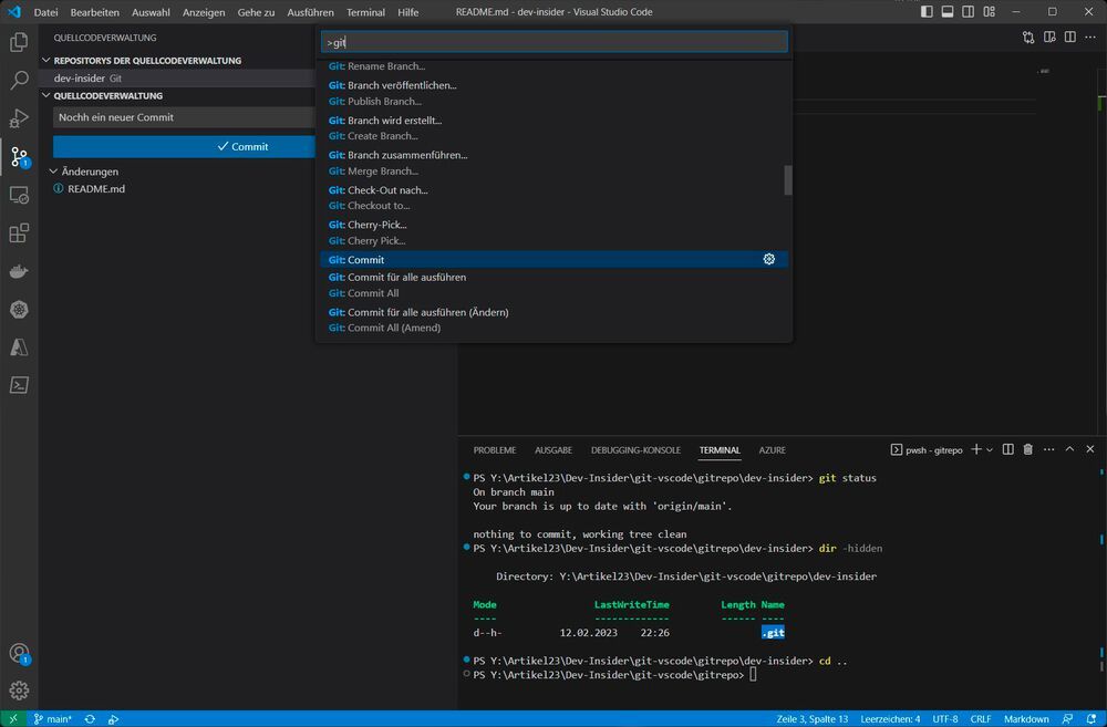 Git und GitHub-Support in VS Code