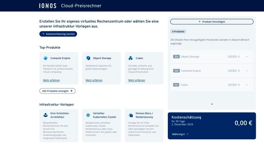 Ionos führt Preiskalkulator für Cloud-Angebote ein