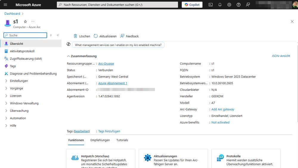 Mit Azure Arc lokale Windows-Server an die Microsoft-Cloud binden